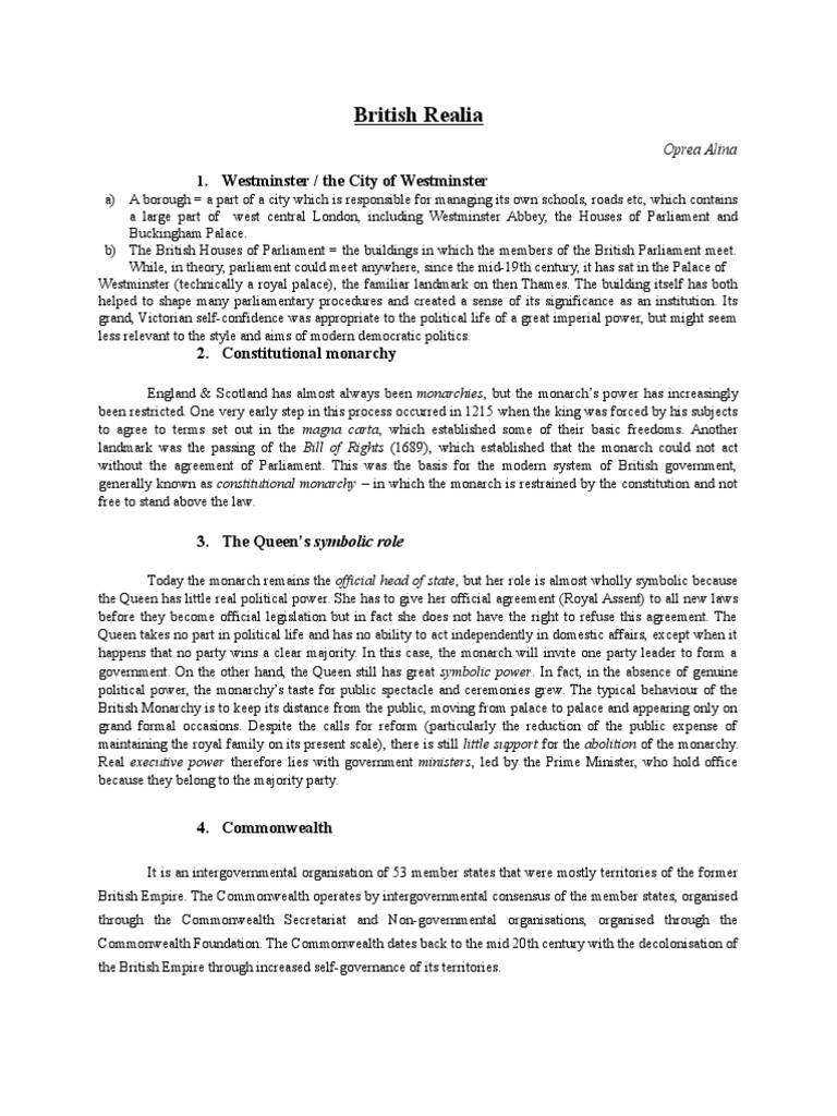 British Realia: Westminster / The City of Westminster | PDF | House Of ...