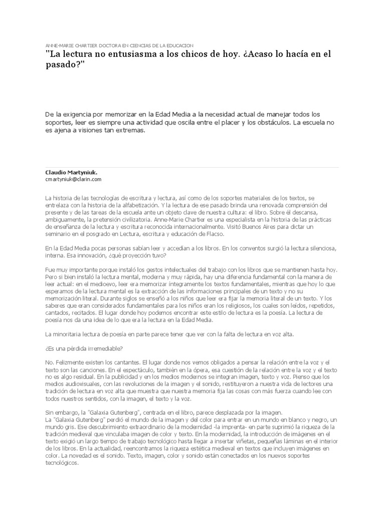 Anne Chartier Reportaje de Claudio Martyniuk | PDF | Lectura (proceso ...