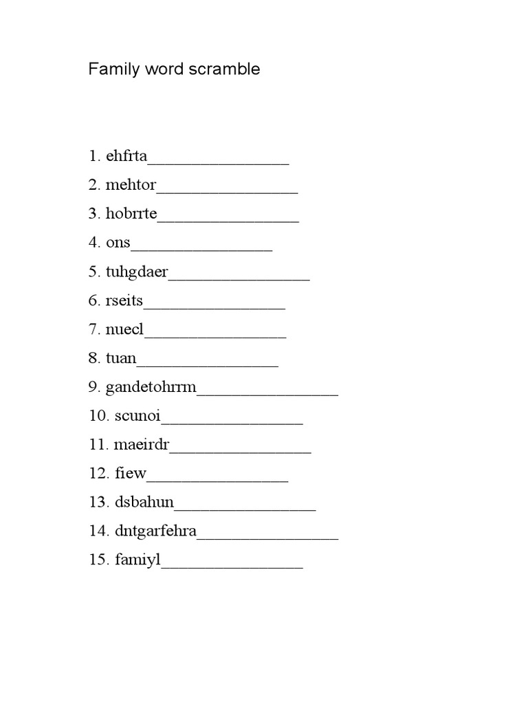 Family-Themed Word Scramble Game | PDF