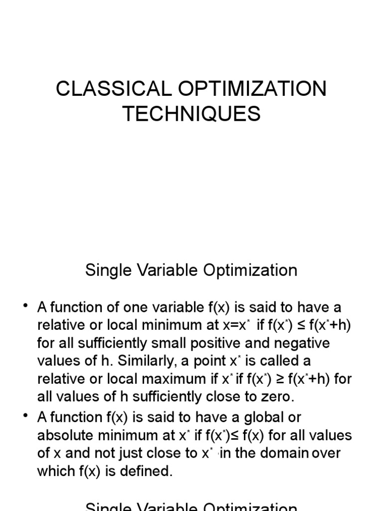 Classical Optimization Techniques | PDF | Maxima And Minima | Gas Compressor