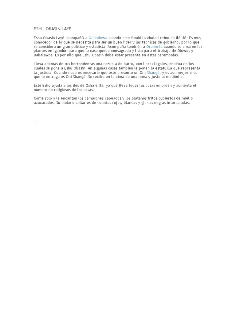 Eshu Obasin Laye | PDF | Deidades | Mitología