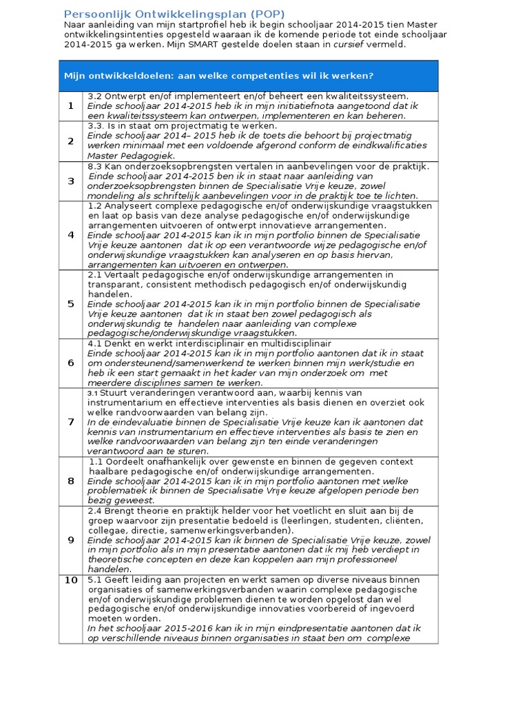 Persoonlijk Ontwikkelplan Pop | PDF