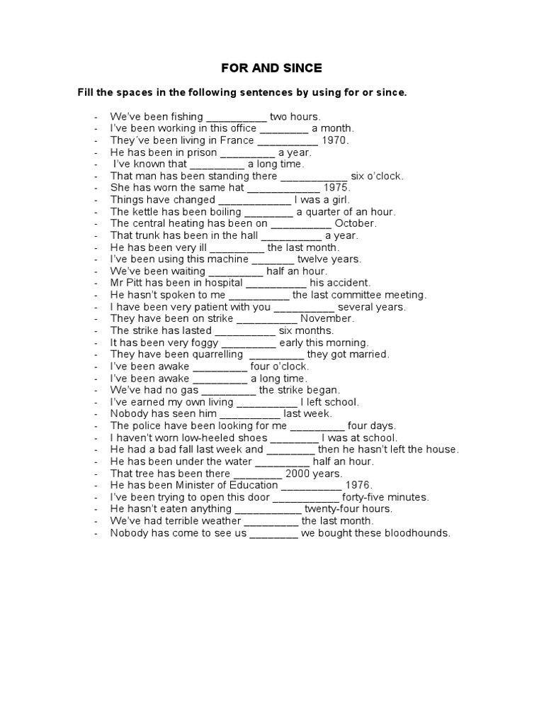For And Since Exercise Pdf