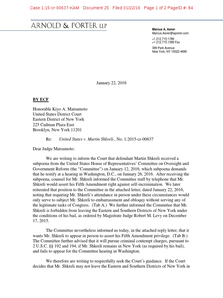 Letter Requesting Quash of Subpoena | PDF | Fifth Amendment To The ...