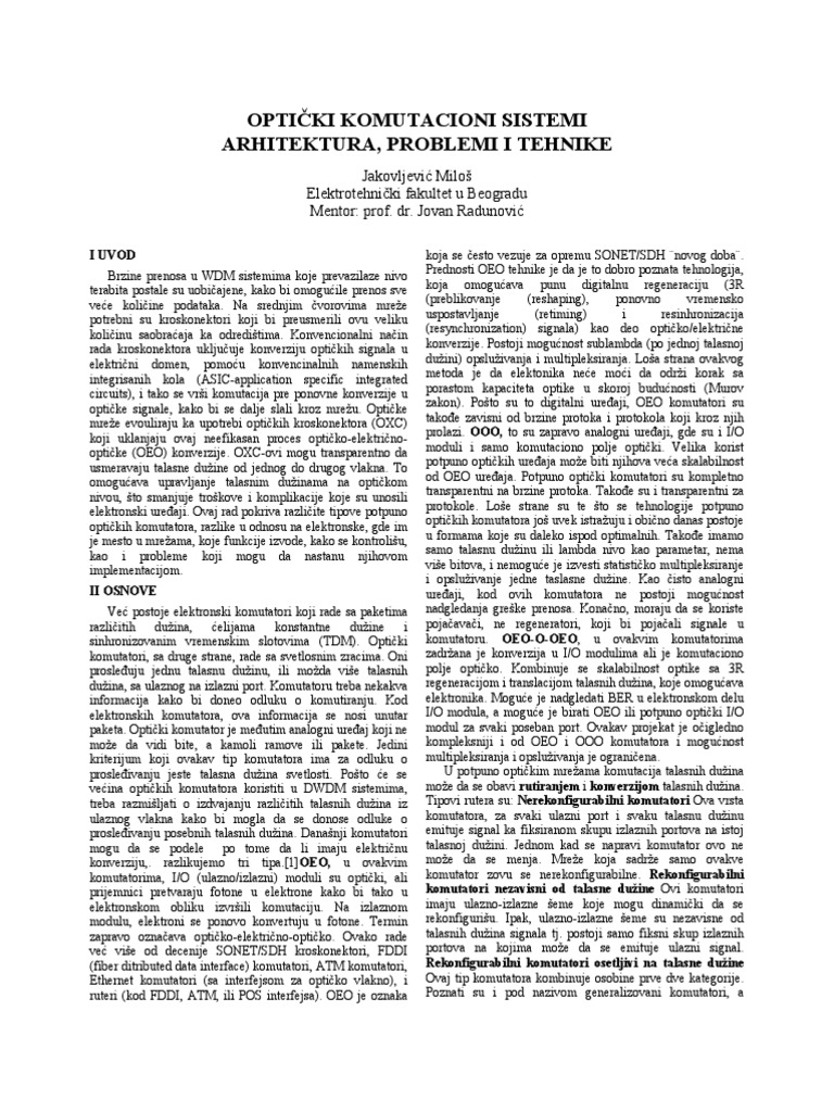 Opticki Komutacioni Sistemi | PDF