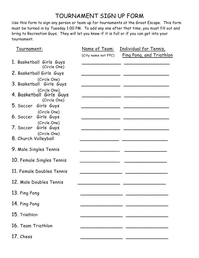 Tournament Signup | PDF