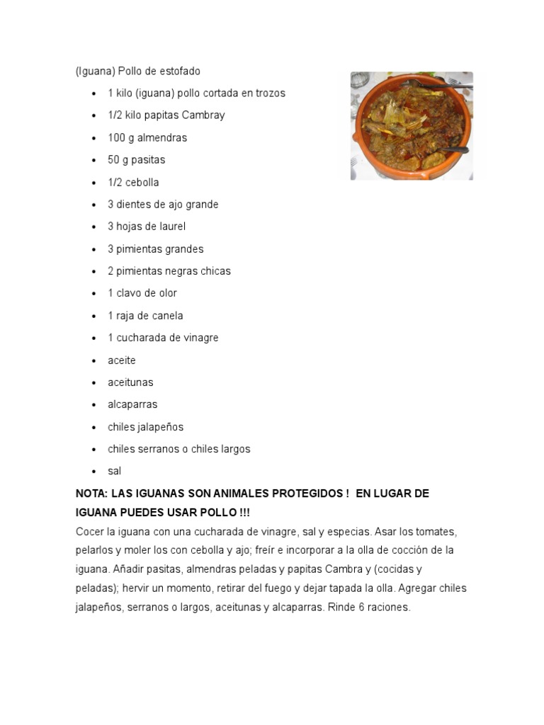 Recetas de Iguana Tradicionales | PDF | Cocina occidental | Comida ...
