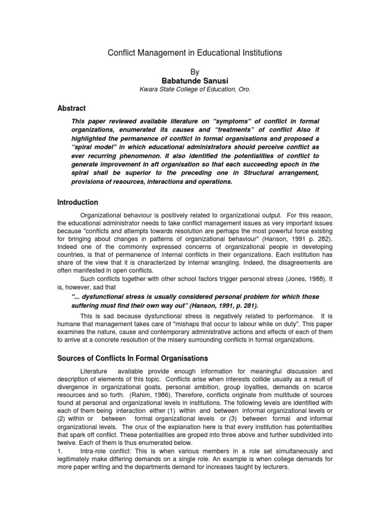 Conflict Management in Educational Institutions | PDF | Organization ...
