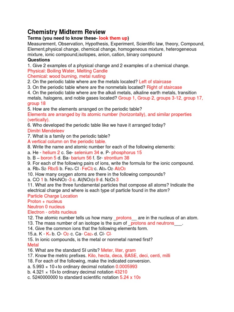 Chemistry Midterm Review | PDF | Periodic Table | Ion