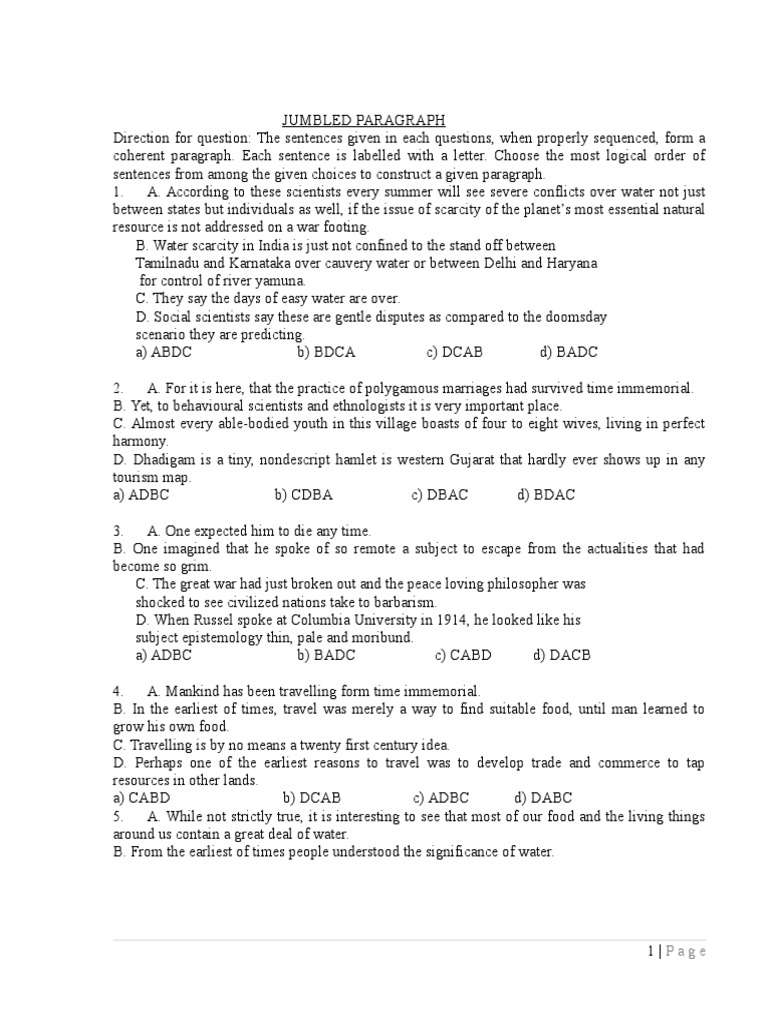 Jumbled Paragraph Exercises with Answers | PDF | System | Wellness