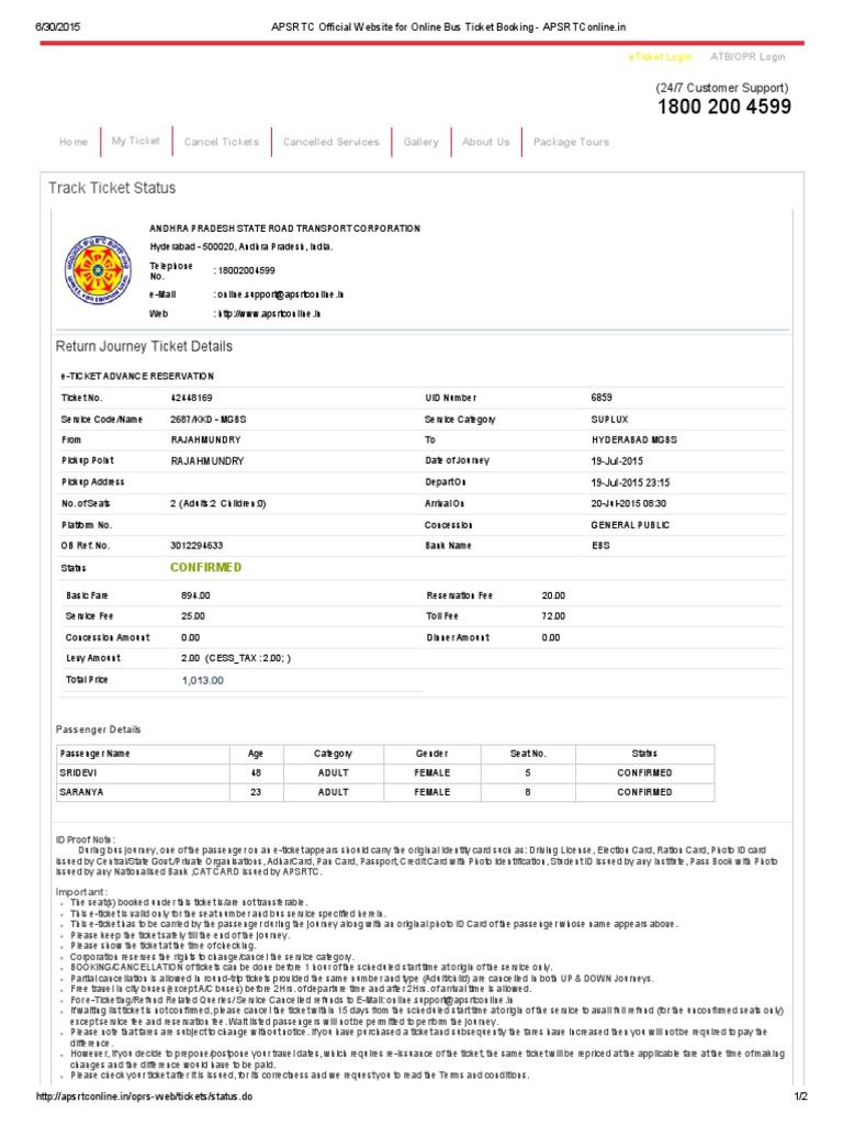 APSRTC Online Ticket Status Guide | PDF | Ticket (Admission) | Identity ...
