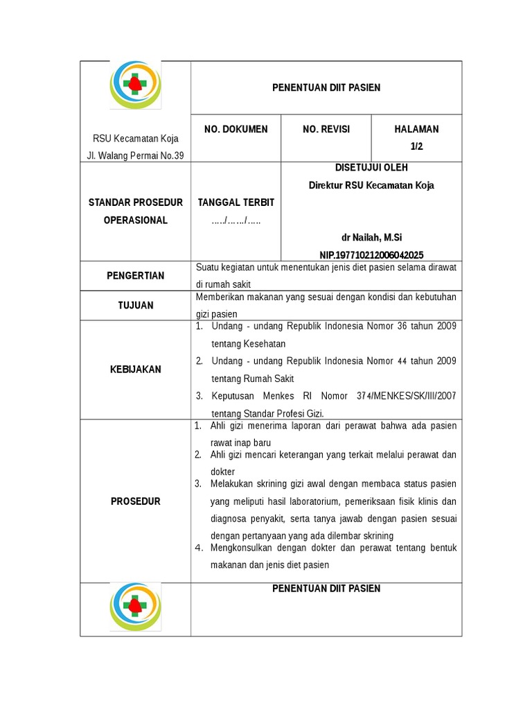 Spo Penentuan Diit Pasien | PDF | Pengembangan Diri | Kesehatan Holistik