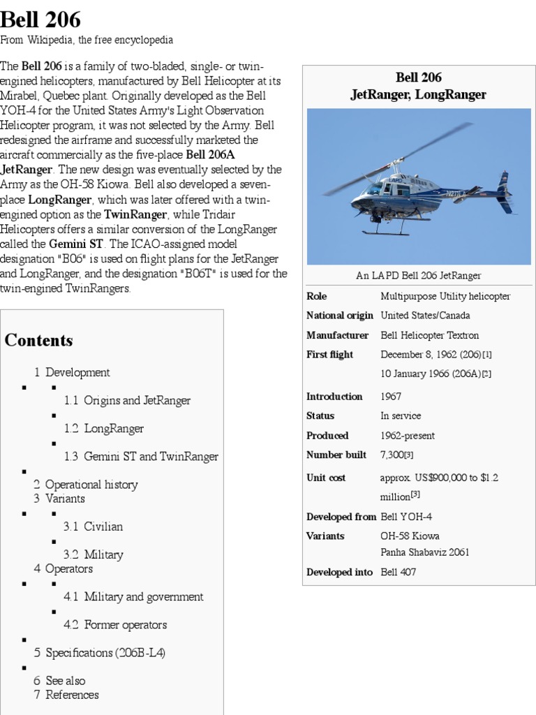 Bell 206 - Wikipedia, The Free Encyclopedia | PDF | Helicopter | Rotorcraft
