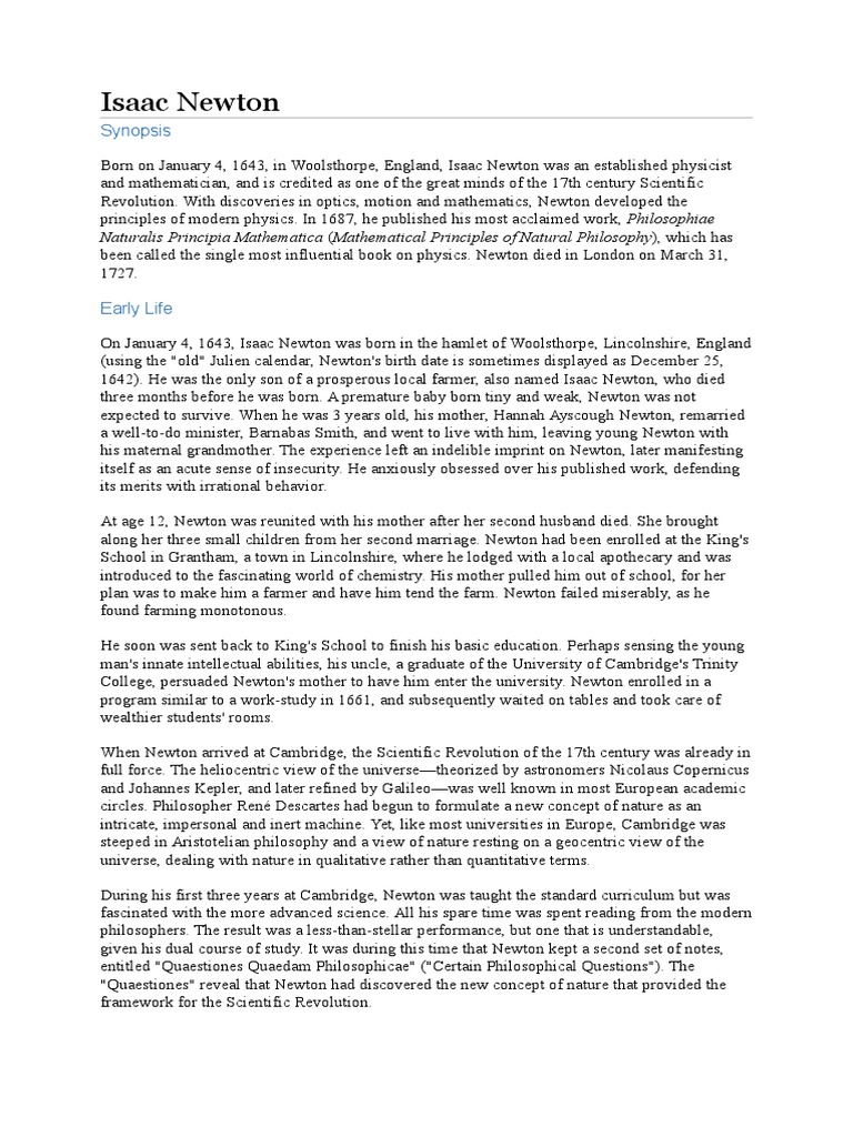 Biography of Isaac Newton | PDF | Isaac Newton | Orbit