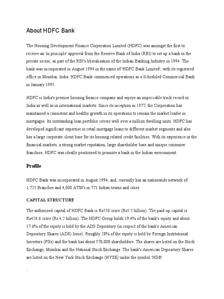 About HDFC Bank: Profile | PDF | Corporate Governance | Banks