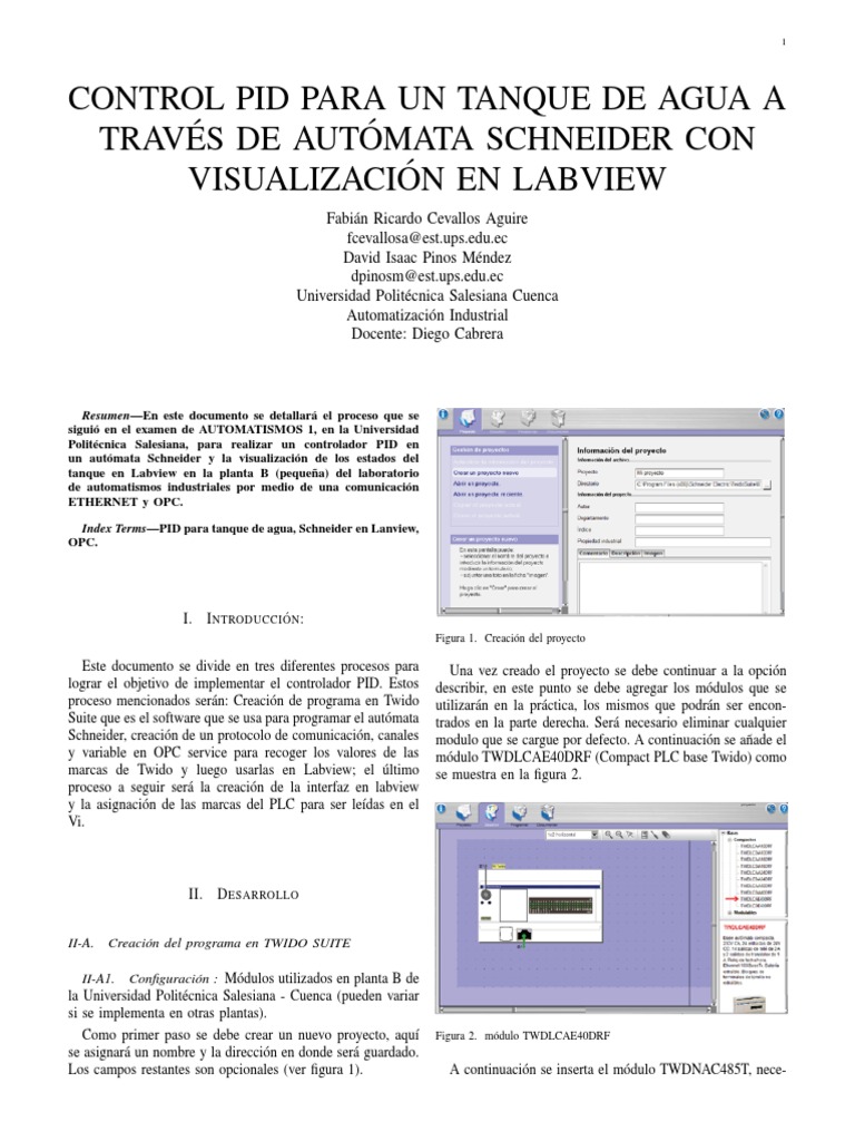 Control Pid Para Un Tanque de Agua a Través de Labview y Schneider ...