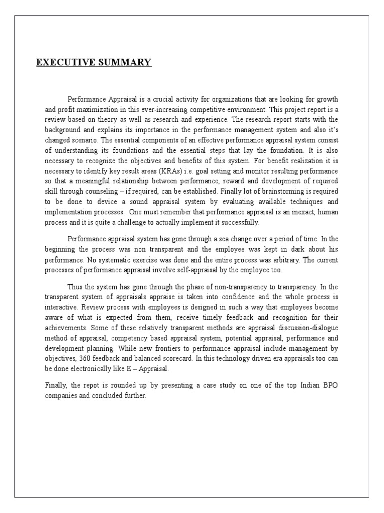 Executive Summary doc | Performance Appraisal | Business Process ...