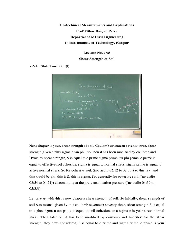 Geotechnical Measurements and Explorations Prof. Nihar Ranjan Patra ...