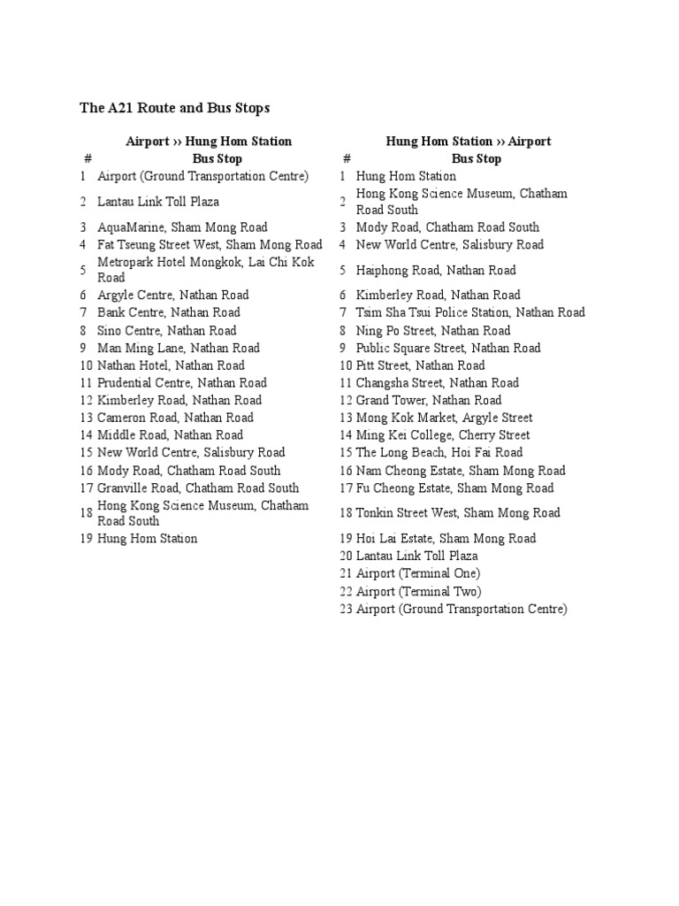 A21 Bus Route Map Hong Kong A21 Bus Route Map China Experience The