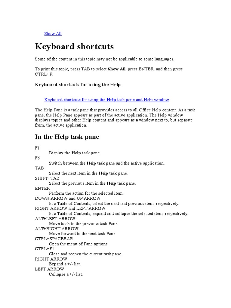 Keyboard Shortcuts | PDF | Menu (Computing) | Window (Computing)