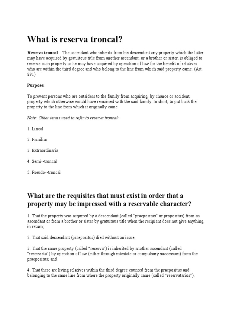 Understanding Reserva Troncal in Law | PDF | Complaint | Ownership