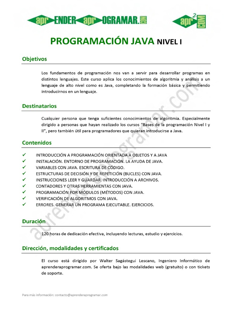 Prog. Java Nivel I | PDF | Java (lenguaje de programación) | Lenguaje ...