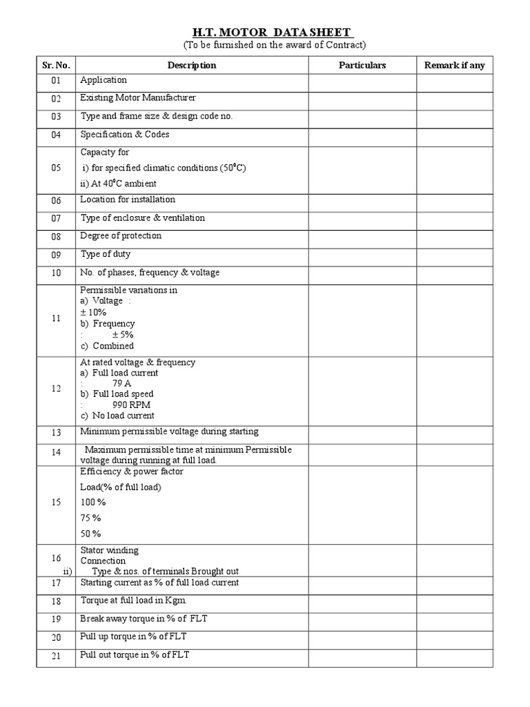 HT Motors Data Sheet | PDF | Bearing (Mechanical) | Insulator (Electricity)
