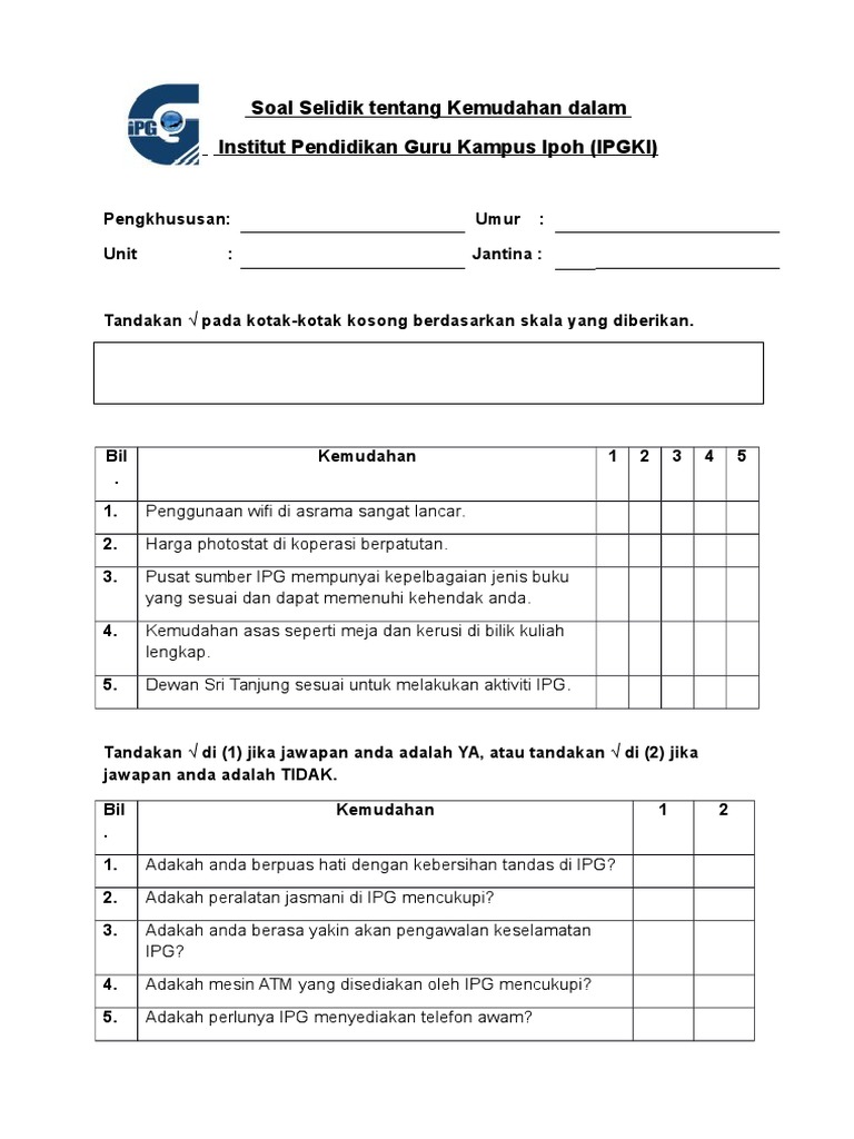 Soal Selidik Tentang Kemudahan Dalam IPG | PDF