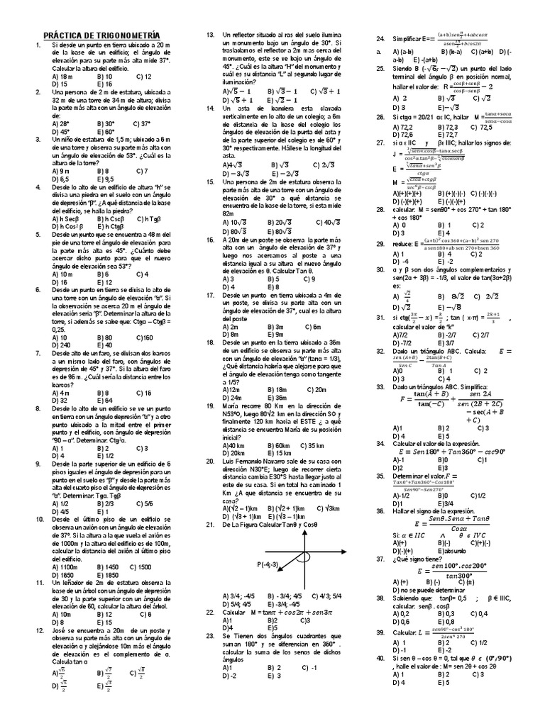 Practica de Trigonometria | PDF | Enseñanza de matemática | Aeroespacial