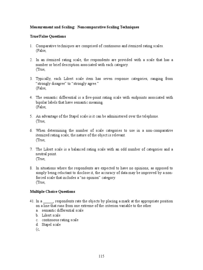 Measurement and Scaling Techniques: An Analysis of True/False and ...