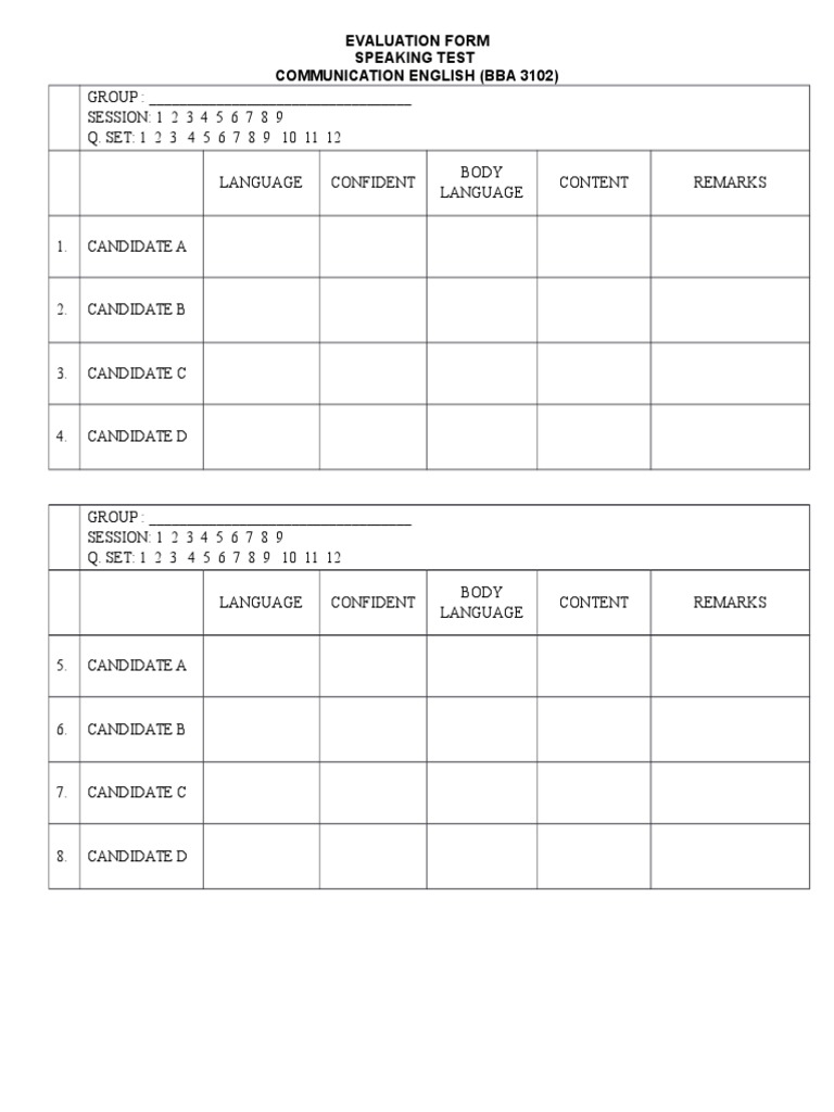 Speaking Test Evaluation Form | PDF | Computers | Technology & Engineering