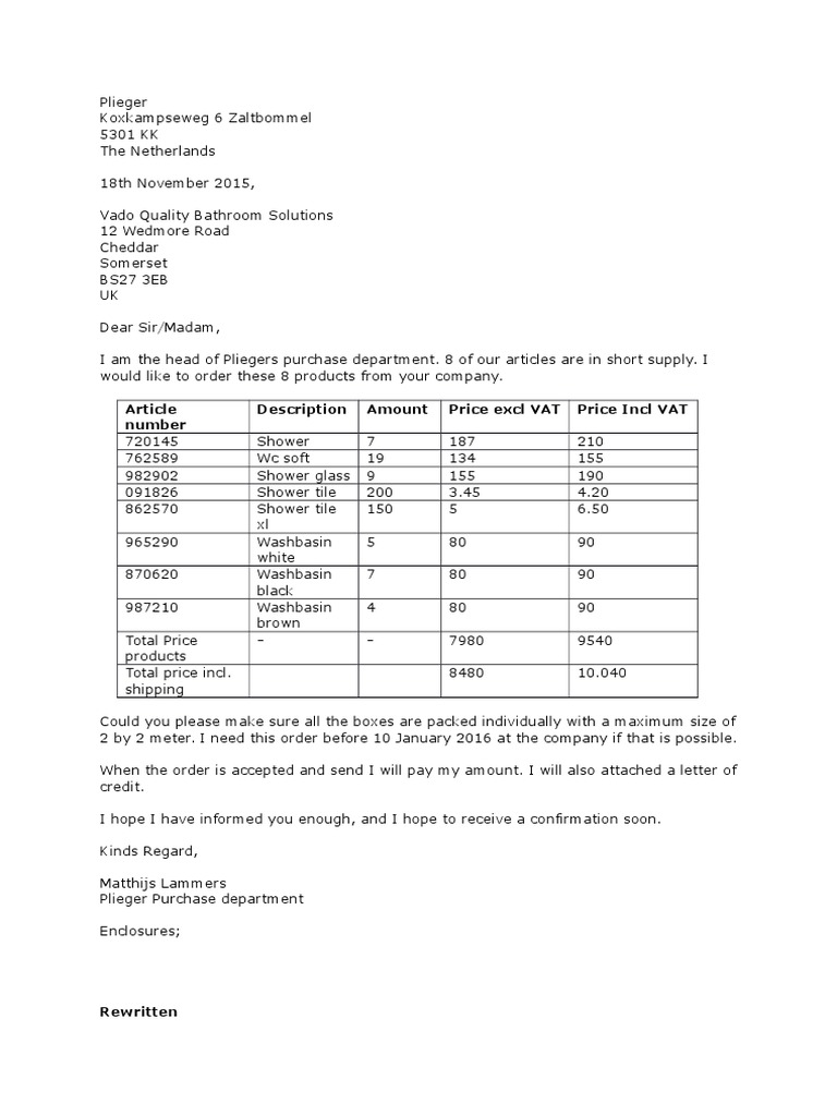 Plieger Order and Reshipment Request | PDF | Economies | Business