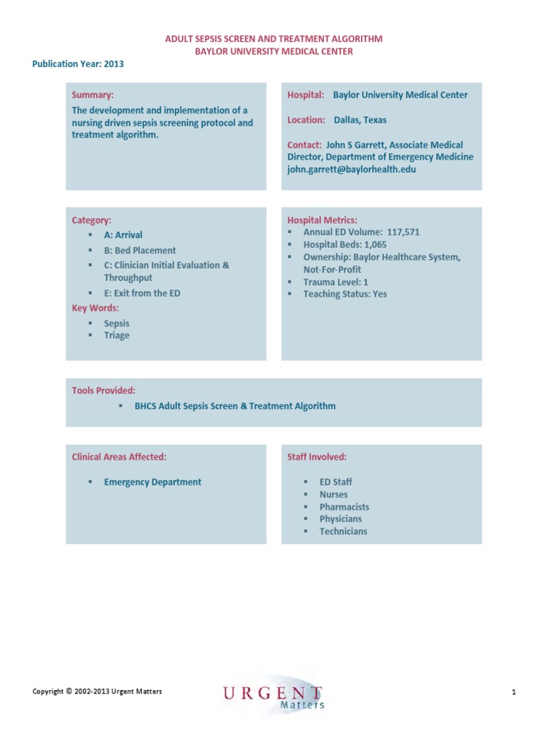 Sepsis Screen Treatment Algorithm | Sepsis | Intensive Care Medicine