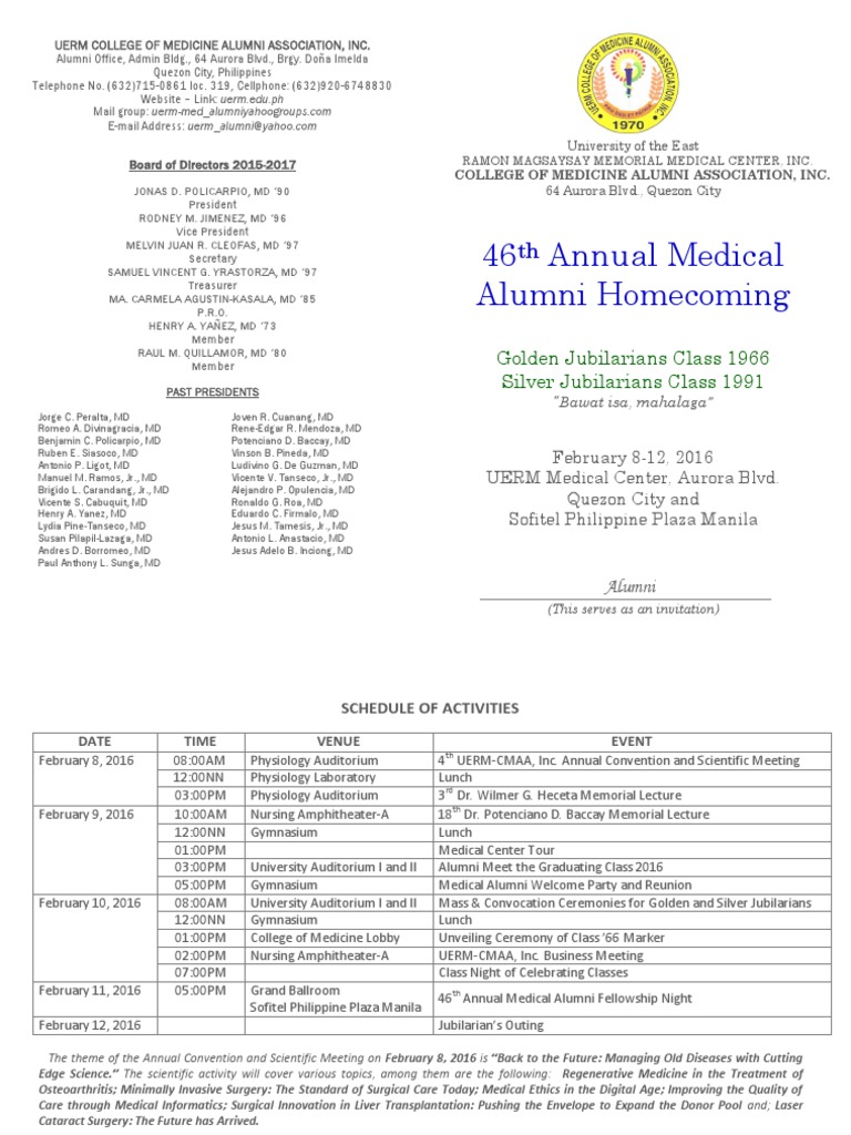 46th UERM Homecoming Invitation To Alumni | PDF | Medicine | Health ...