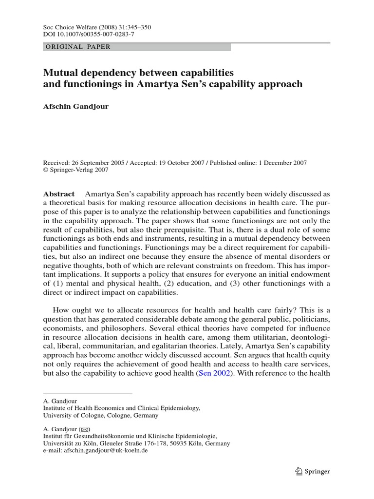 Mutual Dependency Between Capabilities and Functionings in Amartya Sen ...