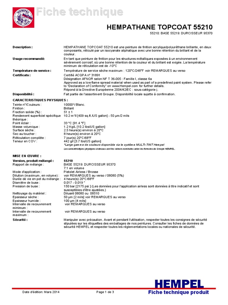 Pds Hempathane Topcoat 55210 Fr-fr | Sciences physiques | Science
