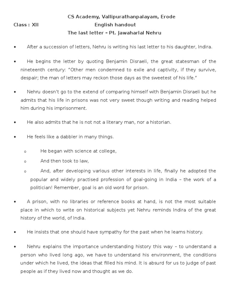 Nehru's Last Letter on History and Progress | PDF | Jawaharlal Nehru ...