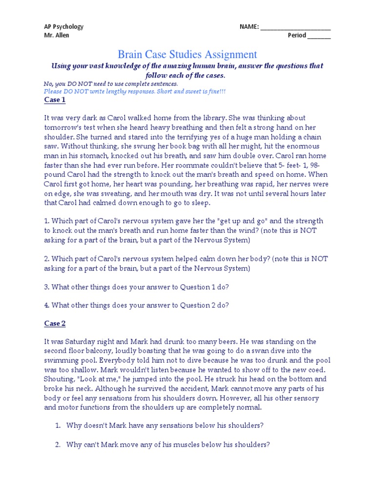 Brain Case Studies Assignment | PDF | Stroke | Brain