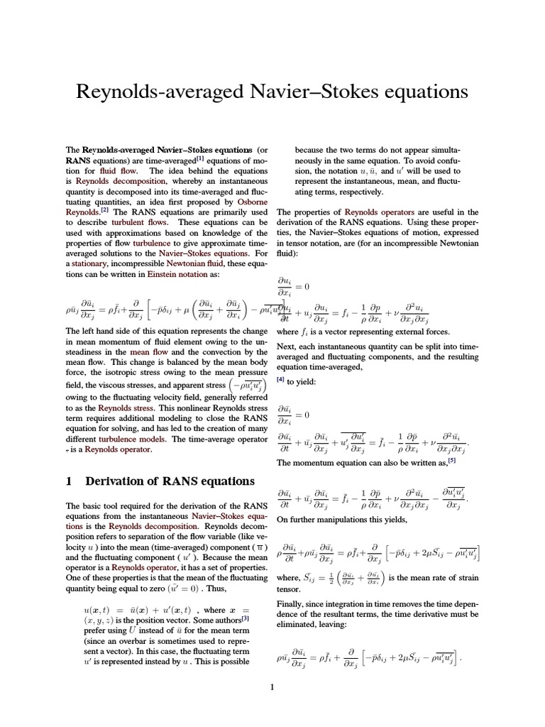 Reynolds-Averaged Navier-Stokes Equations | PDF | Fluid Dynamics ...