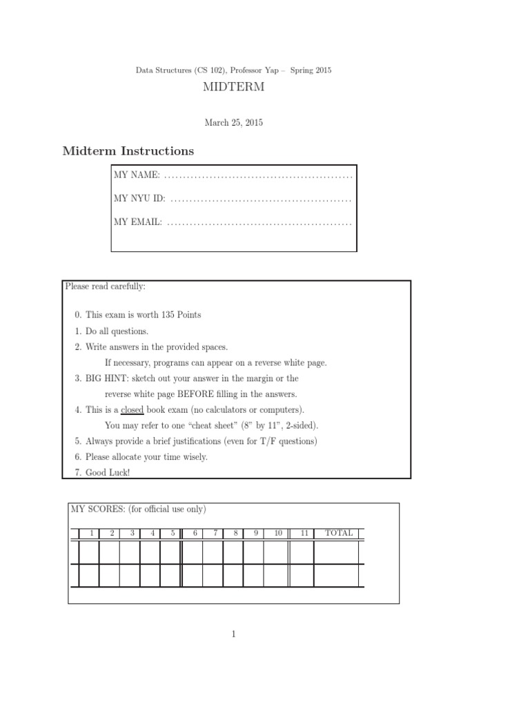 Data Structures NYU Midterm 2015 Solution | PDF | String (Computer Science) | Integer (Computer ...