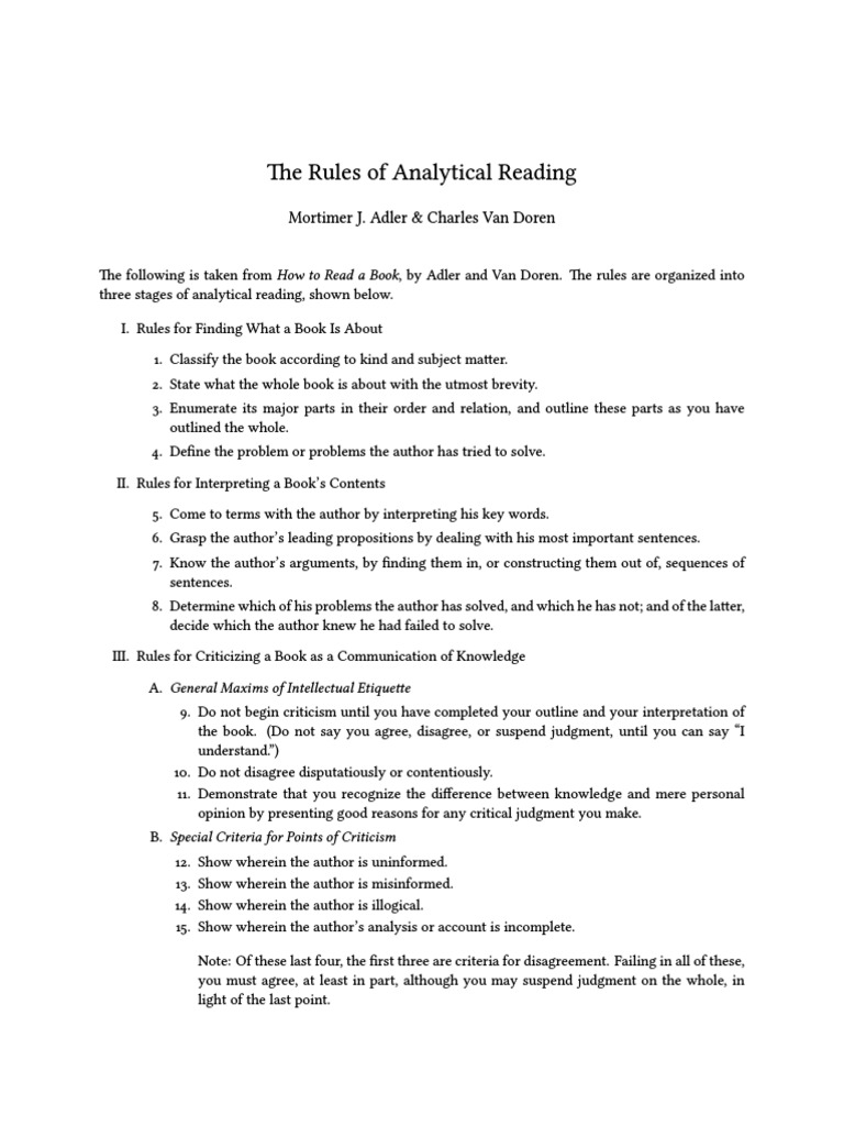 Rules of Analytical Reading | PDF | Self-Improvement