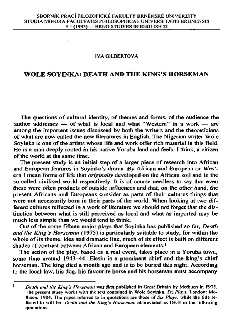 Wole Soyinka - Death and The Horseman Critical Essay | PDF | English ...