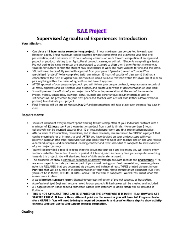 Supervised Agricultural Experience Set 1 Paperwork | PDF | Gardens ...