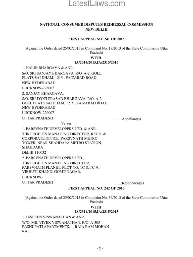 Parsvnath Developers Asked To Pay Penalty by NCDRC | PDF | Judgment ...