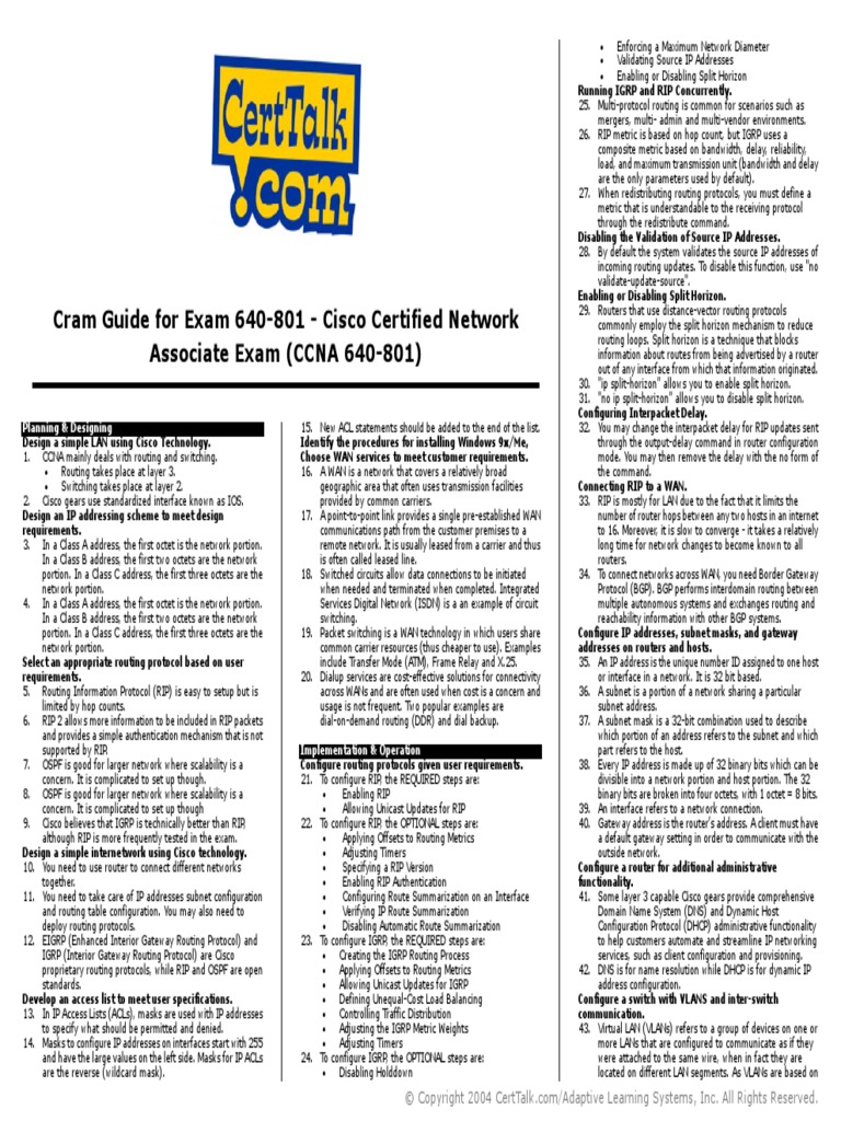 CCNA Cram Sheet | Computer Network | Routing