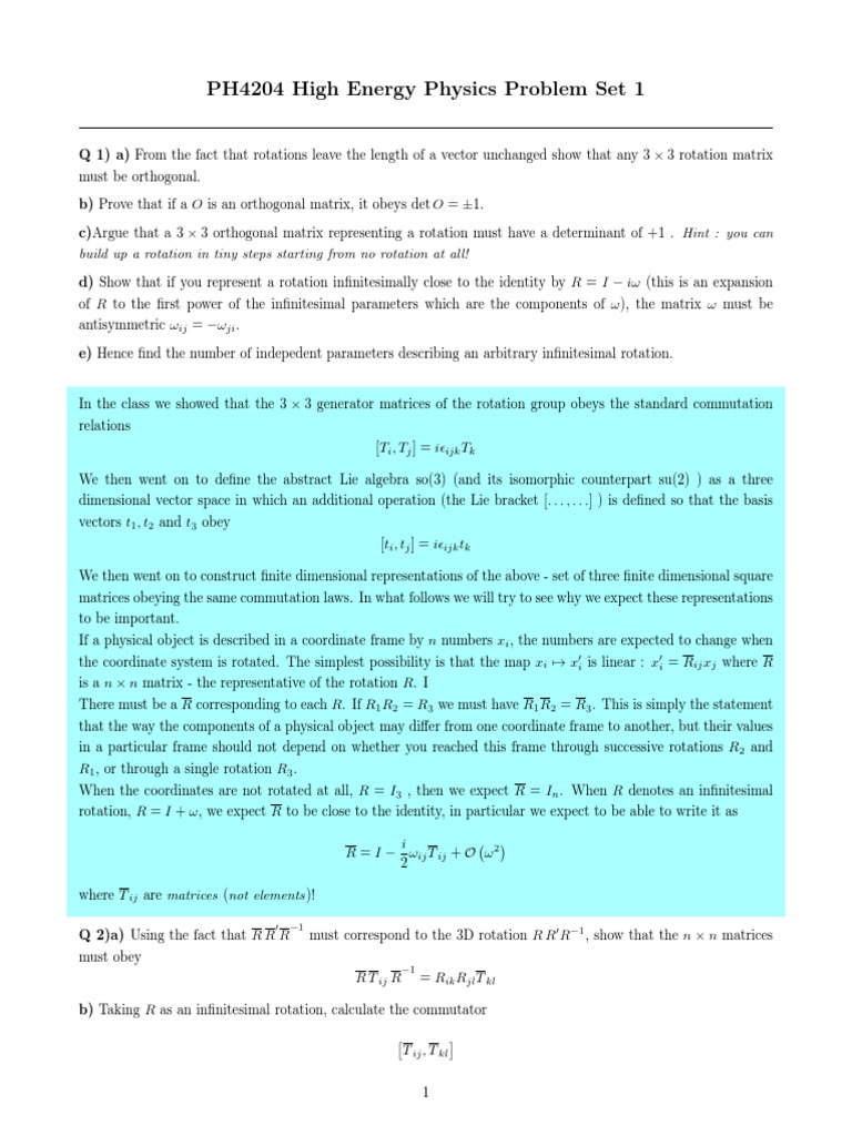 Problem Set in High Energy | PDF | Matrix (Mathematics) | Linear Algebra