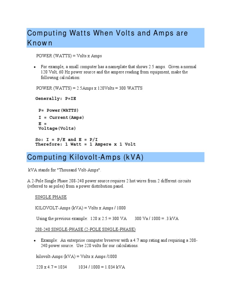 Electrical Calculations | PDF | Horsepower | Units Of Measurement