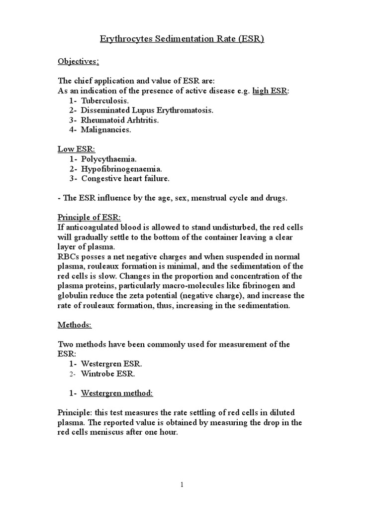 Lab 10 ESR | PDF | Red Blood Cell | Hematology