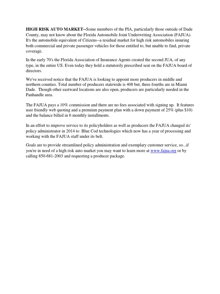 FAJUA: High Risk Auto Insurance Options | PDF | Technology & Engineering