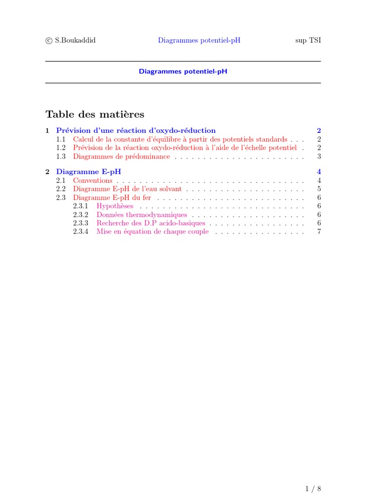 Diagrammes Potentiel PH | PDF | Réaction d'oxydoréduction | Chimie